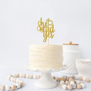 Gold Glitter She Said Yes Cake Topper - for Engagement/Bridal Shower/Wedding Shower/Proposal/Bachelorette Party Decorations