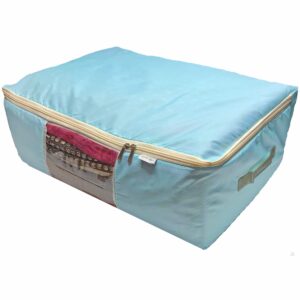 madam sew quilt blanket storage bag| storage bag|comforter storage bag for clothes, quilts, bedding|linen storage bag with see-through front panel, strong handles & 2-way zipper - turquoise 22"x15"x8"