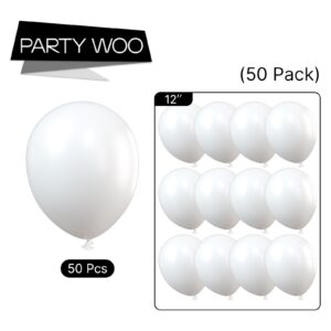 PartyWoo White Balloons, 50 pcs 12 Inch Matte White Balloons, White Balloons for Balloon Garland or Balloon Arch as Party Decorations, Wedding Decorations, Neutral Baby Shower Decorations, White-Y13