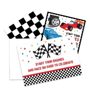 WERNNSAI 20 Count Racing Car Party Invitation with Envelopes - Race Car Party Supplies for Boys Birthday Baby Shower Graduation Fill-in Style Racing Invite Cards