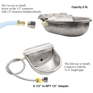 CPROSP Automatic Cow Drinking Water Bowl with GHT 3/4'' Adapter, with Pipe Hose Stainless Steel Pet Supplies G1/2" M20/20mm Thread