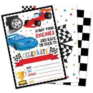 wernnsai 20 count racing car party invitation with envelopes - race car party supplies for boys birthday baby shower graduation fill-in style racing invite cards