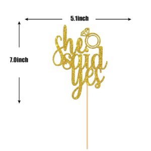 Gold Glitter She Said Yes Cake Topper - for Engagement/Bridal Shower/Wedding Shower/Proposal/Bachelorette Party Decorations