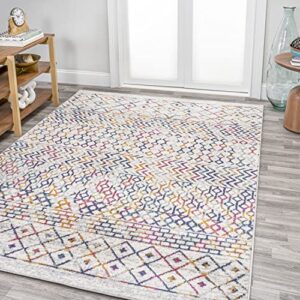 jonathan y moh106c-5 arta moroccan vintage geometric rug moroccan farmhouse southwestern indoor area rug, for bedroom kitchen living room, 5 x 8, multi/cream