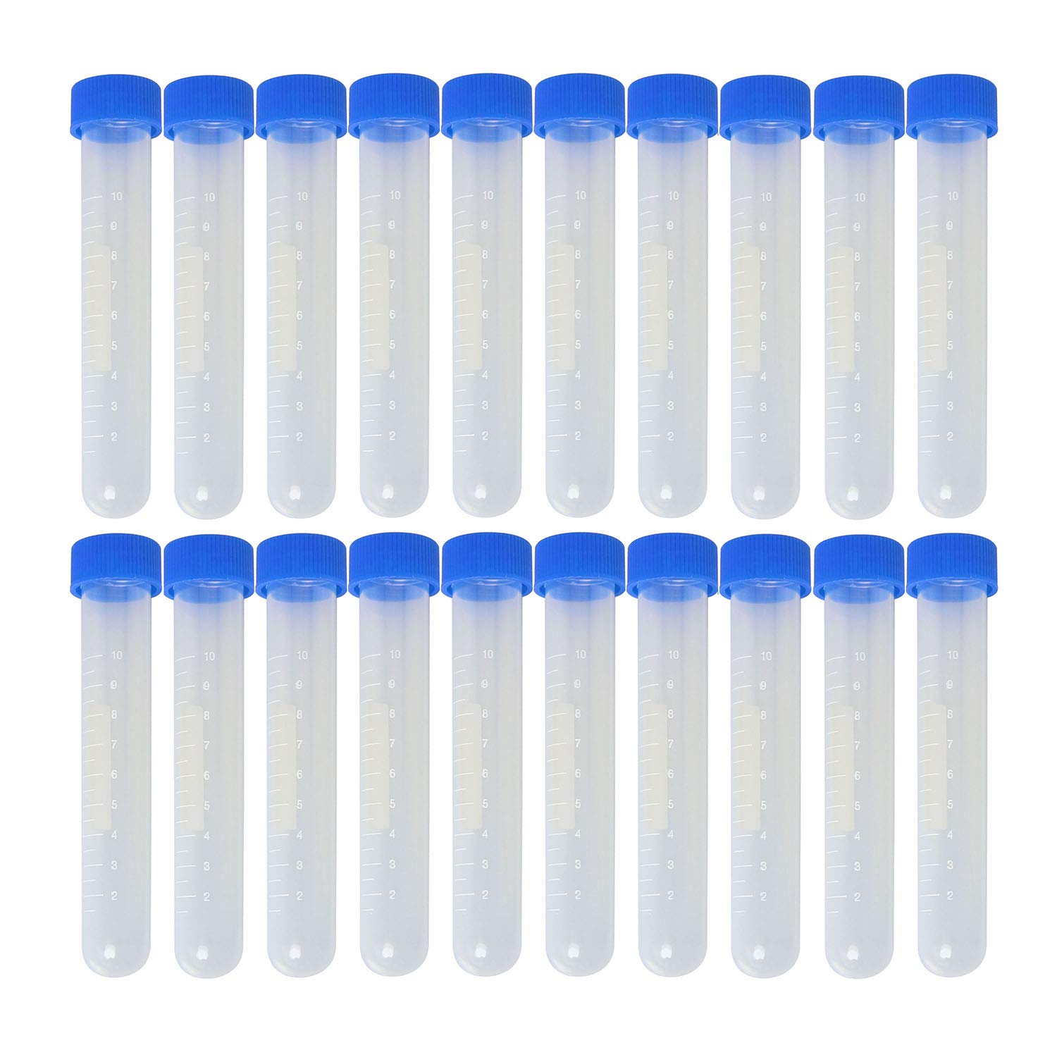 RLECS 20pcs 10ml Centrifuge Test Tubes with Screw Cap and Graduation, Lab Plastic Frozen Round Bottom Vial Container for Laboratory School Educational