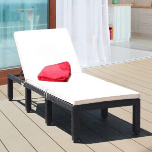 Tangkula Patio Wicker Lounge Chair, Outdoor Rattan Adjustable Reclining Backrest Lounger Chairs, Modern Outside Rattan Chaise with Seating and Back Cushion