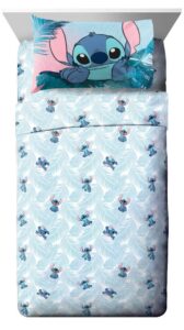 jay franco disney lilo & stitch floral fun twin sheet set - 3 piece set super soft and cozy kid’s bedding - fade resistant microfiber sheets (official disney product)