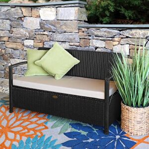 barton deck box w/thick seat cushion outdoor patio storage bench shed cabinet container furniture pools yard tools porch backyard