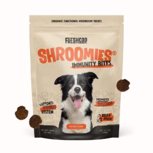 freshcap shroomies for dogs - turkey tail mushroom for dogs, immune support calming chews, treats supplement with 7 mushrooms for cognition, longevity, cellular & joint, lipoma removal, 180 soft chews