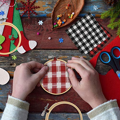 Caydo 20 Pieces Christmas Fabric Squares, 5.9 Inch Christmas Charm Packs 10 Patterns Polyester Cotton Plaid Fabric Squares for Garlands, Christmas Decoration