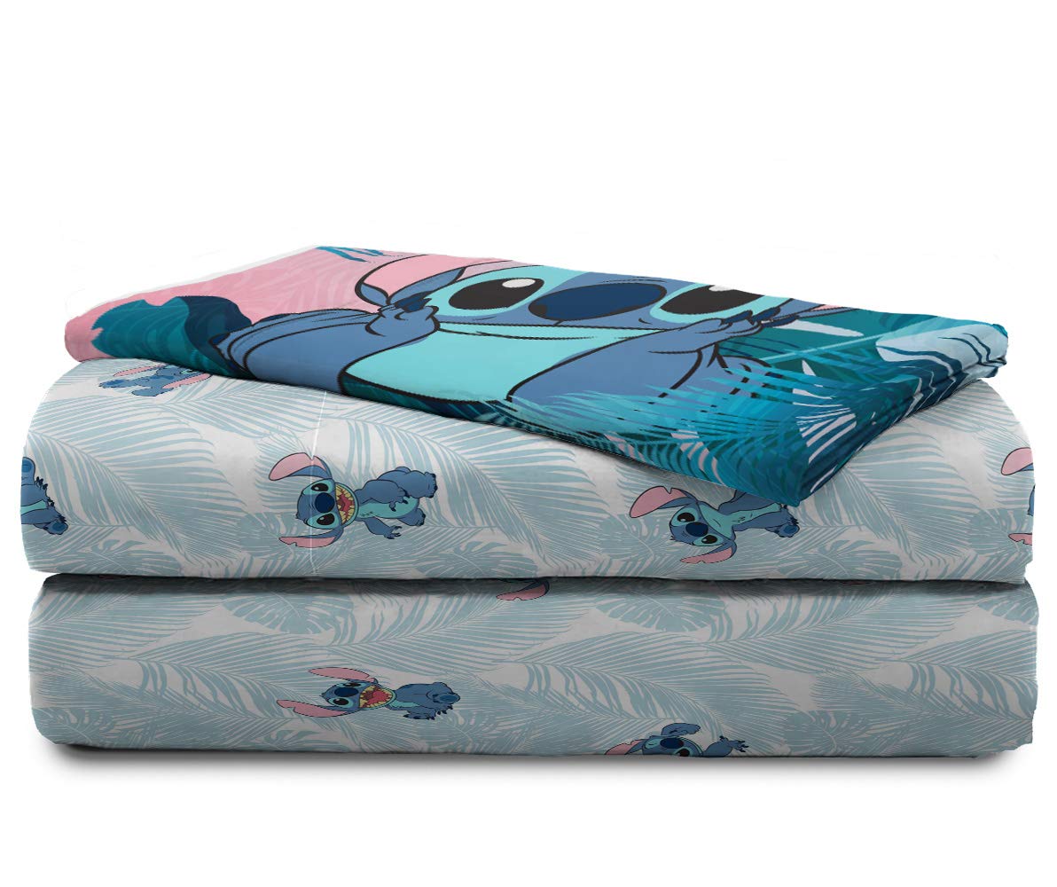 Jay Franco Disney Lilo & Stitch Floral Fun Twin Sheet Set - 3 Piece Set Super Soft and Cozy Kid’s Bedding - Fade Resistant Microfiber Sheets (Official Disney Product)