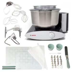 bosch universal plus stand mixer - black - baker's package with additional baking attachments and stainless steel bowl