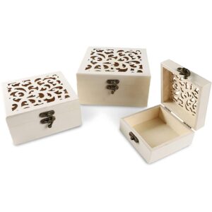 unfinished wood box with hinged locking lids, wooden jewelry box (3 pack)