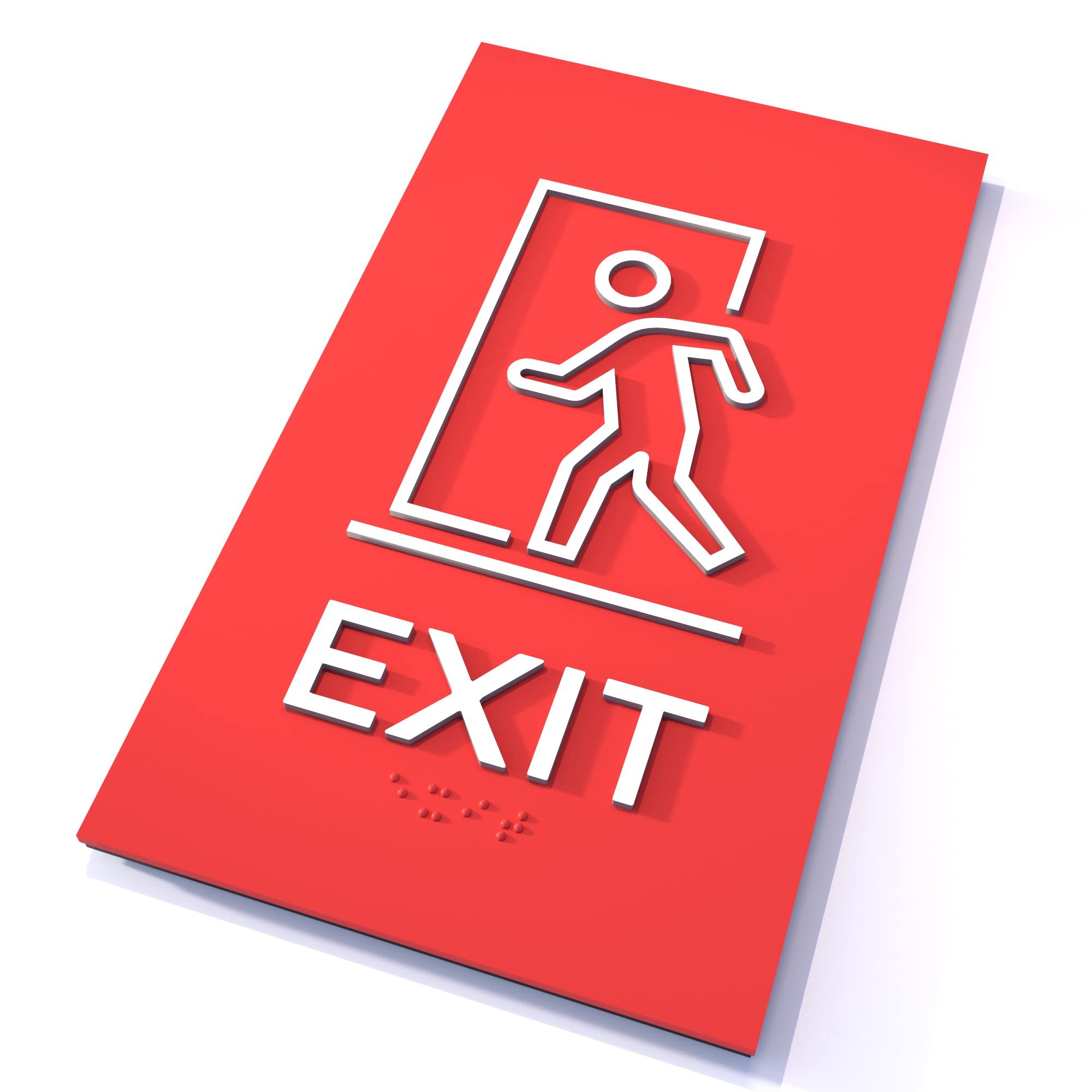 Kubik Letters Premium Exit Sign - Emergency Exit Sign - ADA Compliant - Modern Design Sign with Grade 2 Braille for Emergency Door with 3M Double-Sided Tape