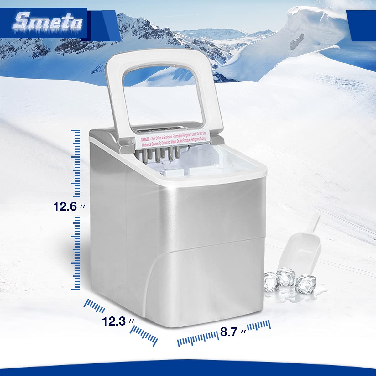 SMETA Bullet Pebble Ice Maker Machine Countertop, Chewable Nugget Ice Chip Maker Crushed Ice Machine Soft Chewy Ice Cubes Quick in 6-10mins, 26lbs/24H with Ice Scoop for Gift, Stainless Steel Silver