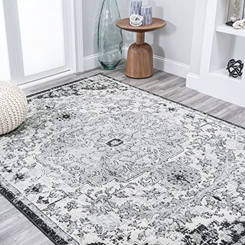 JONATHAN Y BMF112A-4 Anaise Ornate Boho Medallion Indoor Area-Rug Bohemian Floral Easy-Cleaning High Traffic Bedroom Kitchen Living Room Non Shedding, 4 X 6, Gray/Black/Cream