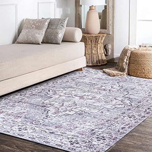 JONATHAN Y WSH102A-4 Didim Boho Gray Medallion Machine Washable Indoor Bohemian Transitional Area Rug,High Traffic,Kitchen,Living Room,Backyard,Non Shedding,4 X 6,Gray/Purple