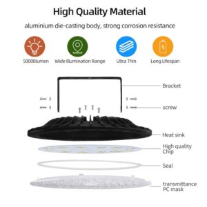 Donzake 500W UFO LED High Bay Light lamp Factory Warehouse Industrial Lighting 40000 Lumen 6000-6500K IP65 Warehouse LED Lights- Commercial Bay Lighting for Garage Factory Workshop Gym (500W 1)