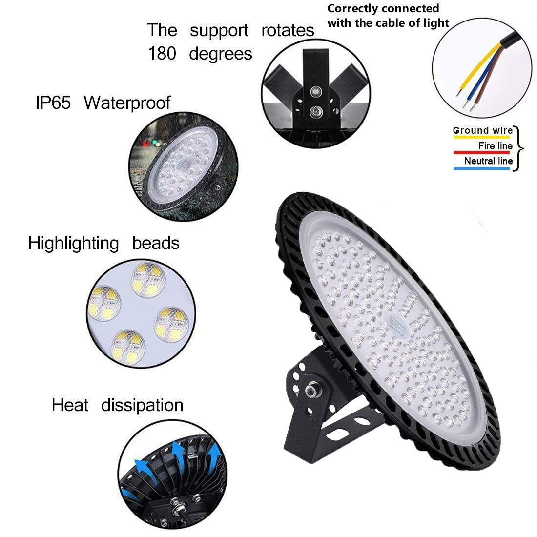 Donzake 500W UFO LED High Bay Light lamp Factory Warehouse Industrial Lighting 40000 Lumen 6000-6500K IP65 Warehouse LED Lights- Commercial Bay Lighting for Garage Factory Workshop Gym (500W 1)