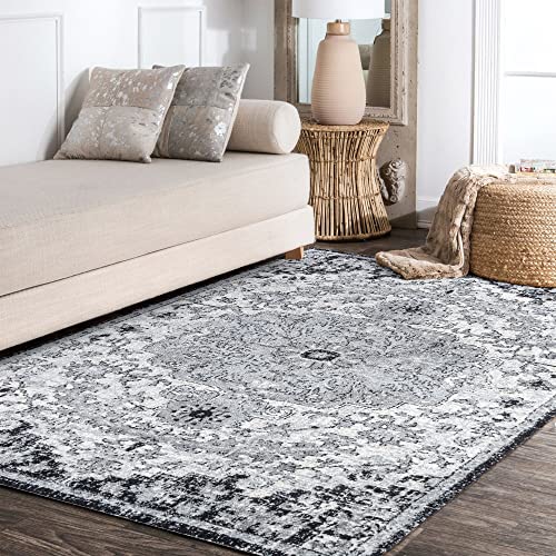 JONATHAN Y BMF112A-4 Anaise Ornate Boho Medallion Indoor Area-Rug Bohemian Floral Easy-Cleaning High Traffic Bedroom Kitchen Living Room Non Shedding, 4 X 6, Gray/Black/Cream