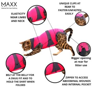 MAXX Cat Post Surgery Suit – Breathable Cat Onesie Surgical Recovery Suit for Wounds – E-Collar Alternative (Pink Grey, XS)