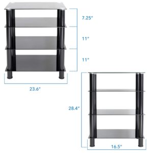 Mount-It! Tempered Glass AV Component Media Stand, Audio Tower and Media Center with 4 Shelves, 88 Lbs Capacity, Black Silk (MI-8670)