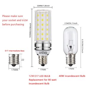 AHEVO E17 LED Light Bulbs, 80-100W Equivalent, 12W, 1200 Lumens, White 6000K,Intermediate E17 Base,NOT Candelabra Base, for Ceiling Fan, Headboard Reading Light, Non-Dimmable, 4 Pack