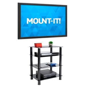 Mount-It! Tempered Glass AV Component Media Stand, Audio Tower and Media Center with 4 Shelves, 88 Lbs Capacity, Black Silk (MI-8670)