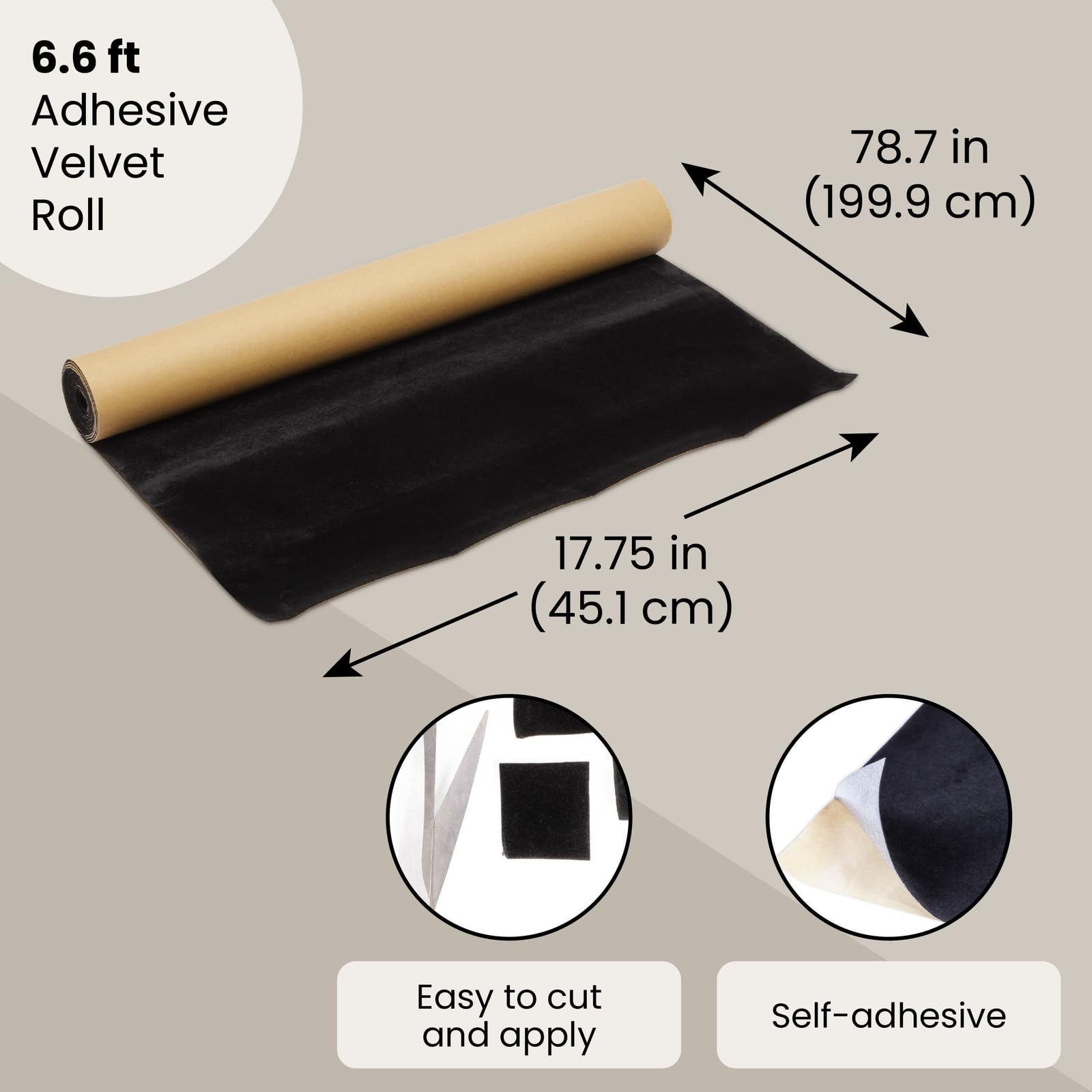 Adhesive Velvet Roll of Fabric for Crafts (17.7 x 78.7 in, Black)