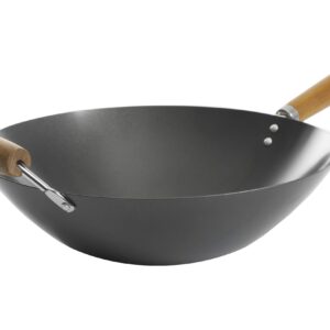 Kenmore Hammond Flat Bottom Carbon Steel Wok, 14-Inch, Black