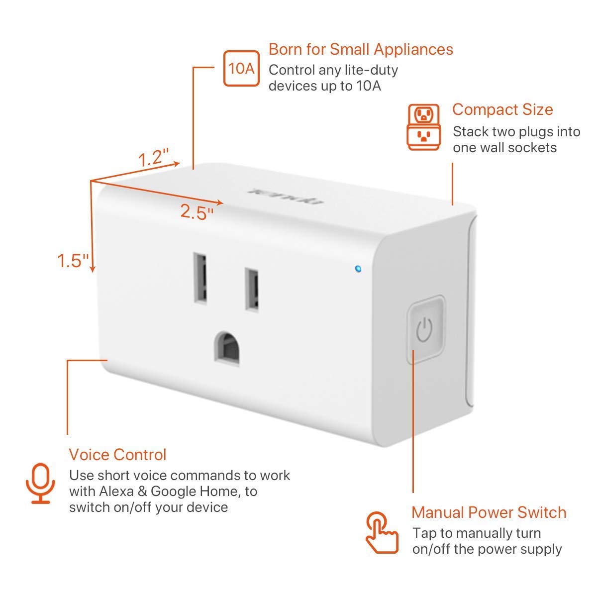 Tenda Beli Smart Plug SP6（15A|1.8KW)-Mini Smart Home WiFi Outlet | Works with Alexa Echo&Google Assisstant | Remote Control | Reliable WiFi Connection | ETL/FCC Listed | No Hub Required,White,1-Pack