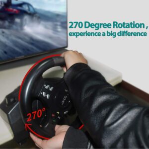 Racing Wheel,Feedback Driving Force Racing Wheel with Responsive Pedals for PS4,PS3,PC,X-one,X-360,Switch,Android