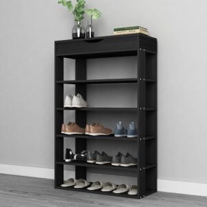 sogespower free standing shoe racks 5-tier wooden shoe rack 29.5 inches shoe organizer with flip top shoe storage shelf, black