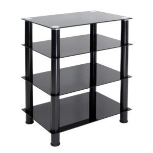 mount-it! tempered glass av component media stand, audio tower and media center with 4 shelves, 88 lbs capacity, black silk (mi-8670)