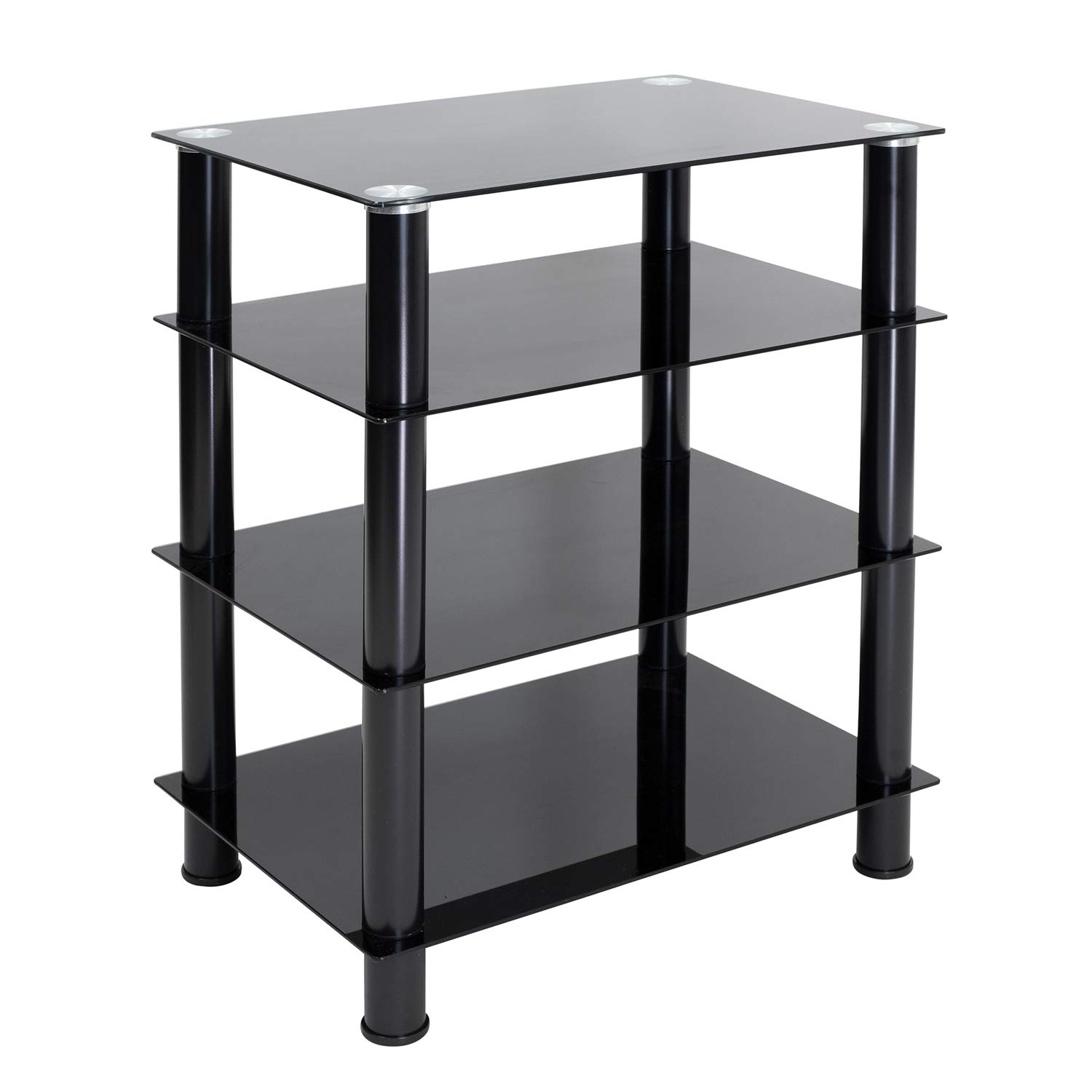 Mount-It! Tempered Glass AV Component Media Stand, Audio Tower and Media Center with 4 Shelves, 88 Lbs Capacity, Black Silk (MI-8670)