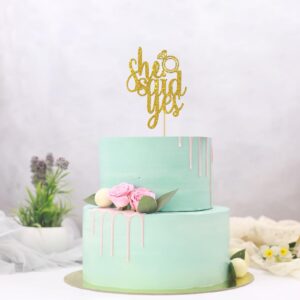 Gold Glitter She Said Yes Cake Topper - for Engagement/Bridal Shower/Wedding Shower/Proposal/Bachelorette Party Decorations