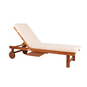 jonathan y pat1003a seabrook 69 x 24 inch outdoor acacia wood lounger with cushion, 5-position back, slide table & wheels for garden, lawn, backyard, pool, deck, beach, firepit, light brown