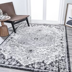 jonathan y bmf112a-4 anaise ornate boho medallion indoor area-rug bohemian floral easy-cleaning high traffic bedroom kitchen living room non shedding, 4 x 6, gray/black/cream