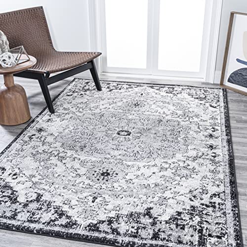 JONATHAN Y BMF112A-4 Anaise Ornate Boho Medallion Indoor Area-Rug Bohemian Floral Easy-Cleaning High Traffic Bedroom Kitchen Living Room Non Shedding, 4 X 6, Gray/Black/Cream