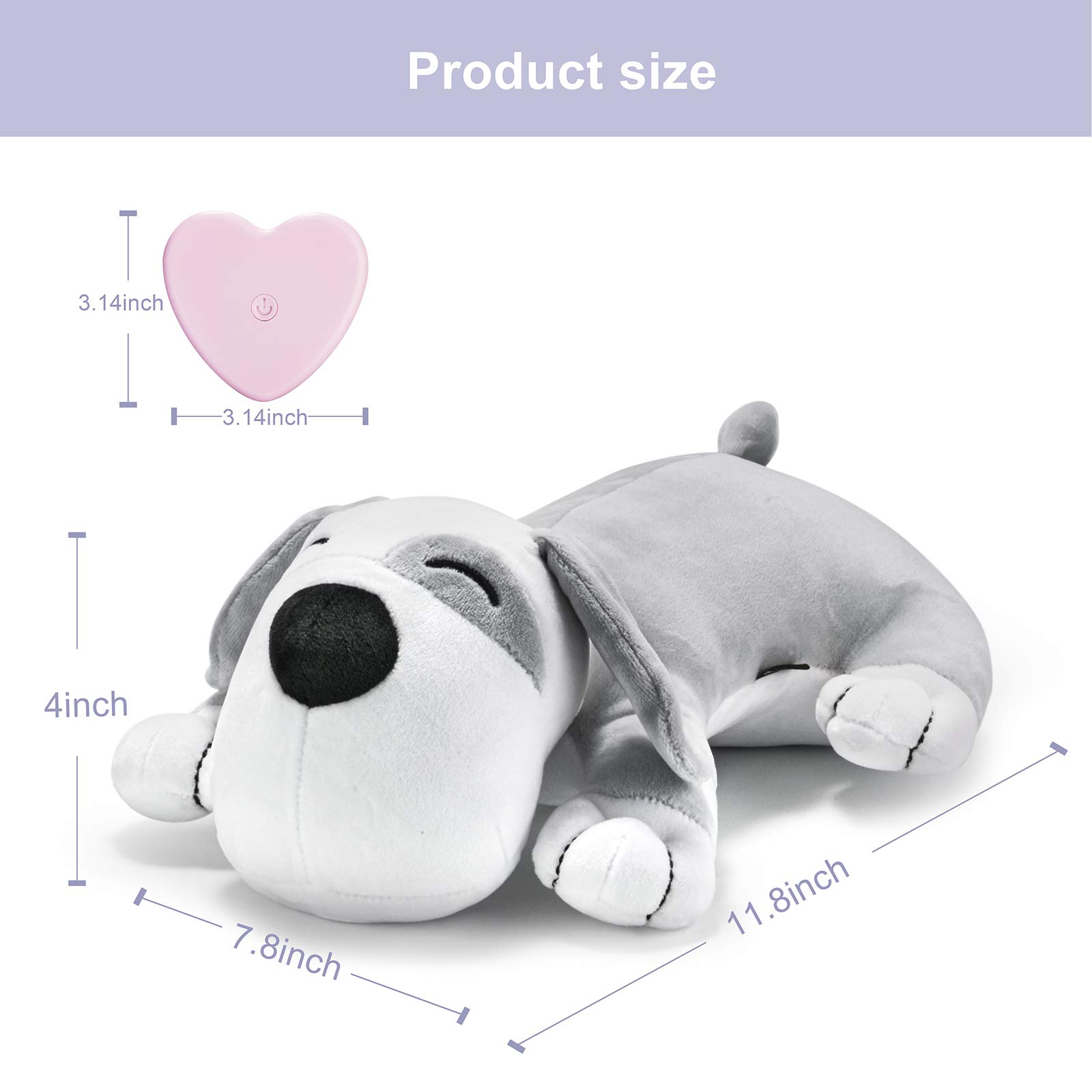 Moropaky Heartbeat Dog Toy Puppy Toy Dog Anxiety Toy to Separate Relief for Pet Cuddle Soother Comfort Calming Create Training Sleep Aid Behavioral Aid Heartbeat Stuffed Animal, Grey