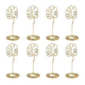 stobok 8pcs place card holders monstera leaves table number holders metal memo photo clips tropical hawaiian luau wedding birthday party decorations golden