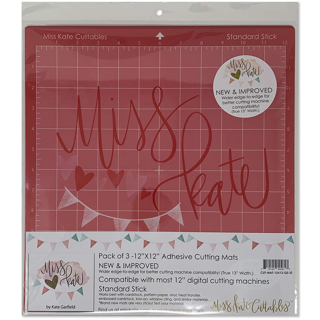 MK Mat for Cricut Silhouette - 12"x12" - New & Improved (Wider & Better Markings) - Standard Stick Pink Cutting Mat (3 Pack) - by Miss Kate Cuttables