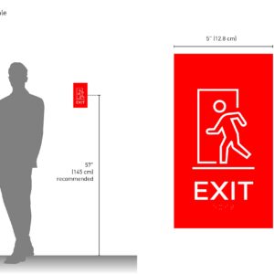 Kubik Letters Premium Exit Sign - Emergency Exit Sign - ADA Compliant - Modern Design Sign with Grade 2 Braille for Emergency Door with 3M Double-Sided Tape