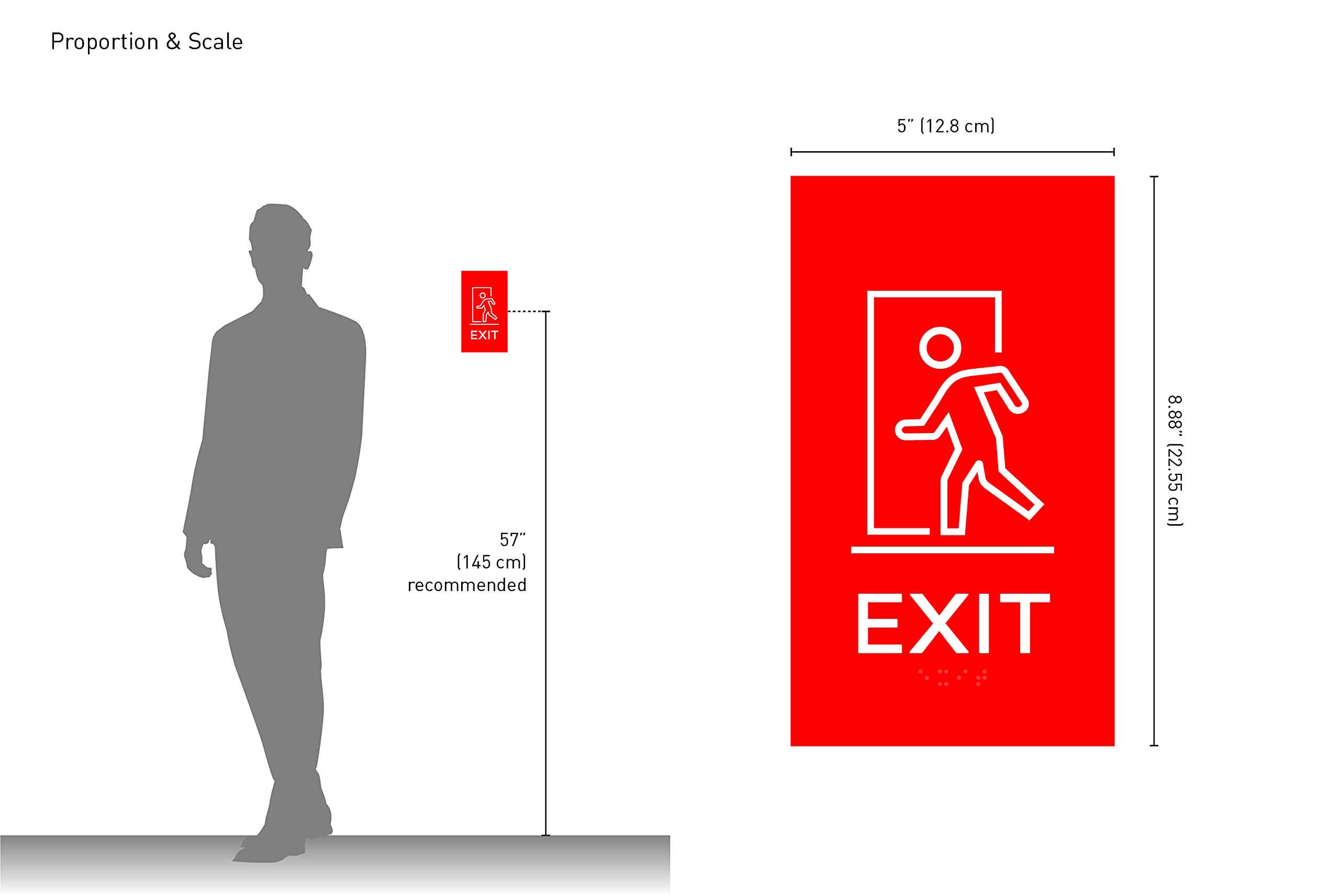 Kubik Letters Premium Exit Sign - Emergency Exit Sign - ADA Compliant - Modern Design Sign with Grade 2 Braille for Emergency Door with 3M Double-Sided Tape