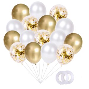 gold pearl white gold confetti balloons set(60pack), 12inch latex glitter balloons birthday wedding baby shower bridal shower party decorations.