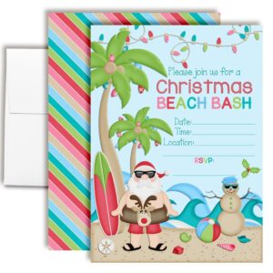 christmas invitations with envelopes – christmas beach bash holiday party, 20 pack 5x7 double sided fill-in invite cards with twenty white envelopes perfect for christmas birthday parties