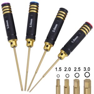 HobbyPark Titanium Hex Screw Driver Set 1.5mm 2.0mm 2.5mm 3.0mm Hexagon Screwdriver Wrench Tool Kit for Multi-Axis FPV Racing Drone RC Quadcopter Helicopter Car,4-Pack