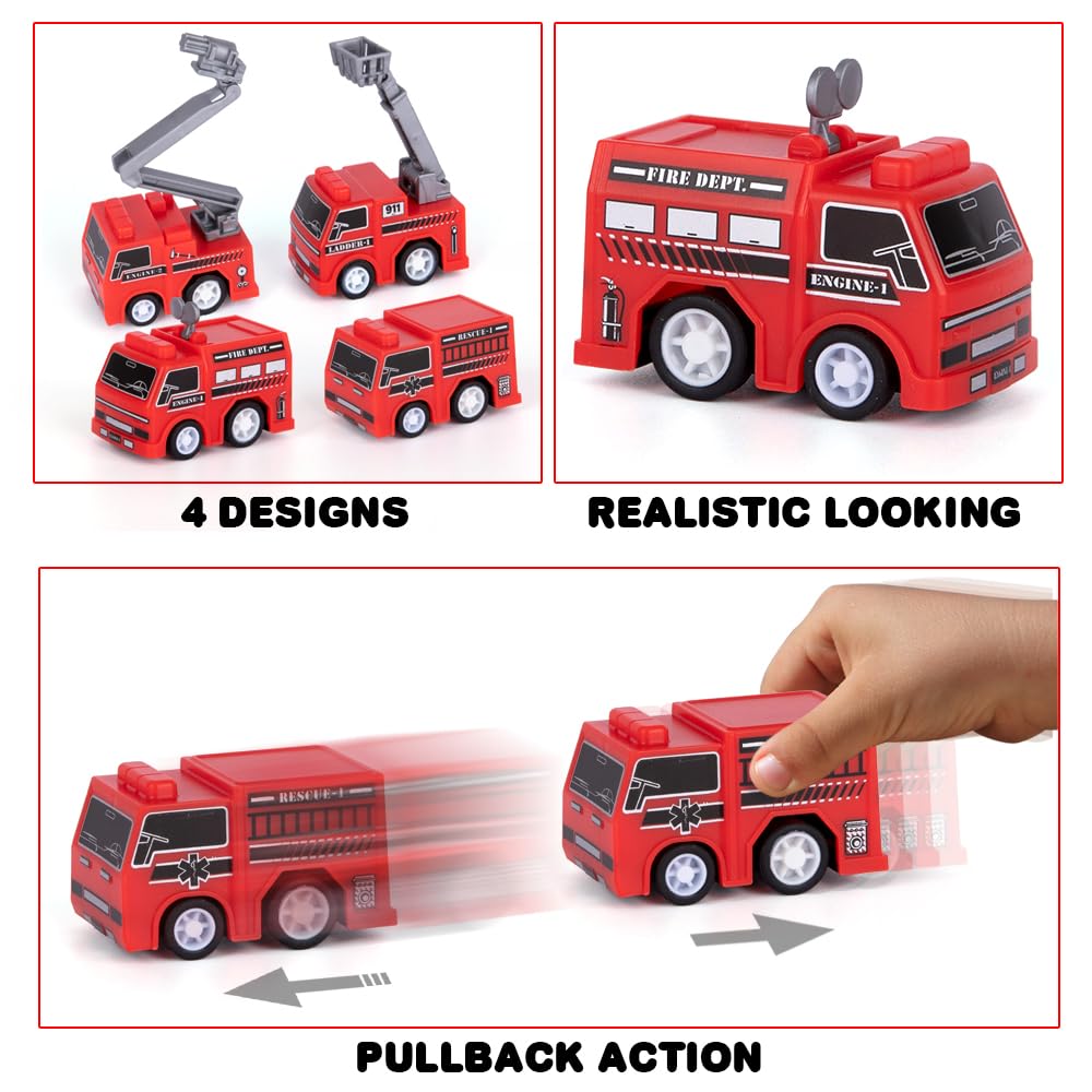 ArtCreativity Mini Pullback Fire Truck Toys (Bulk Pack of 24) Firefighter Birthday Party Supplies, Firetruck and Fireman Party Favors, Goodie Bag Fillers for Kids Ages 3+