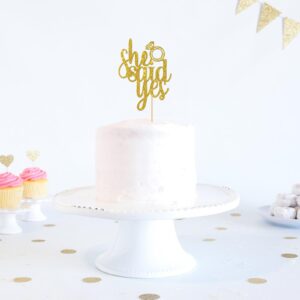 Gold Glitter She Said Yes Cake Topper - for Engagement/Bridal Shower/Wedding Shower/Proposal/Bachelorette Party Decorations