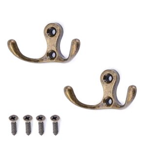 mromax dual prong coat hooks wall mounted retro double hooks utility hook for coat scarf bag towel key cap cup hat 1.18" x 2.17" x 1.18"(l x w x h) bronze tone 2pcs